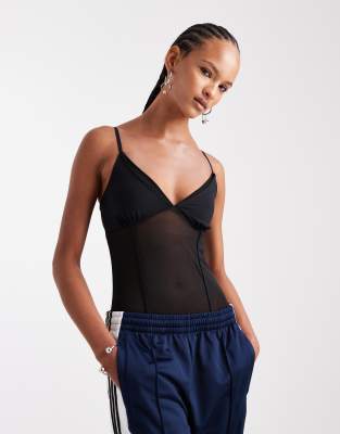 ASOS DESIGN - Body avec empiècement en tulle transparent - Noir | ASOS
