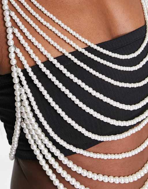 ASOS DESIGN body harness with layered graduated pearl design | ASOS