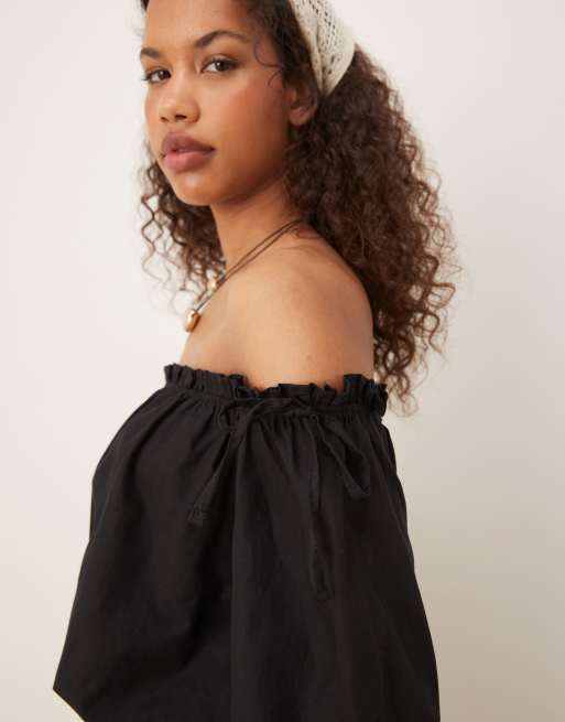 ASOS DESIGN boho bardot top in black - part of a set | ASOS