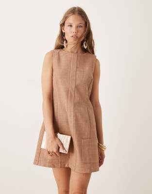 ASOS DESIGN bonded mini shift dress with pocket detail in camel | ASOS