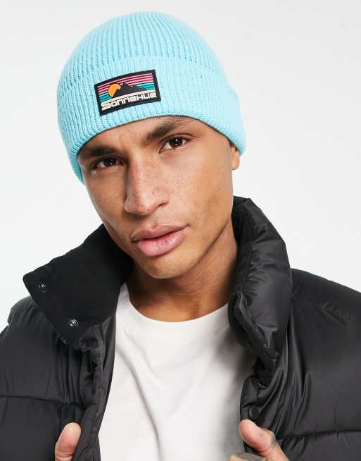 Asos Design Bonnet à Côtes Anglaises Avec Logo En Caoutchouc Bleu