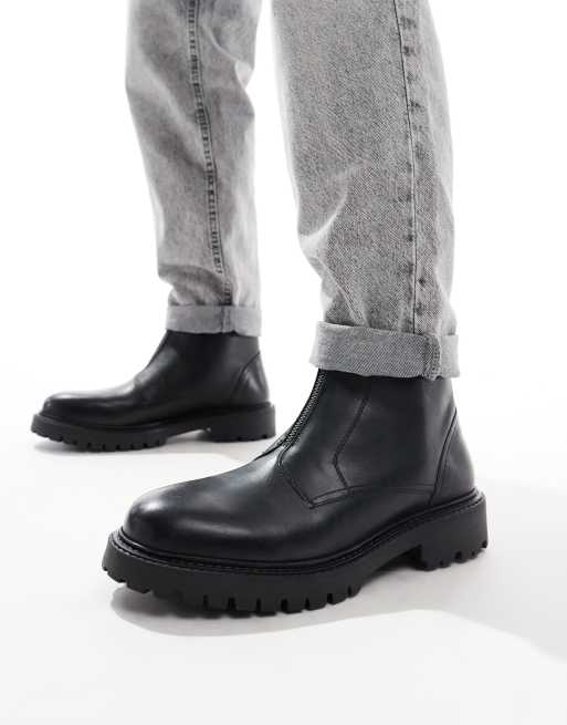 ASOS DESIGN boots in black leather with zip | ASOS