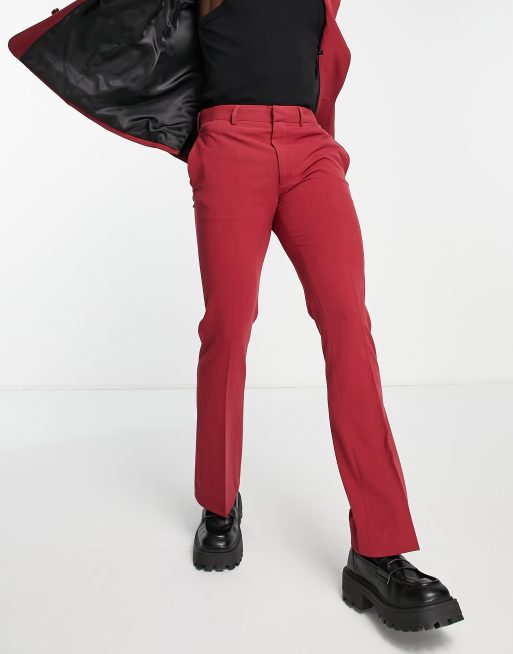 Asos Design Bordowe Spodnie Garniturowe Dzwony Z Bardzo Szerokimi