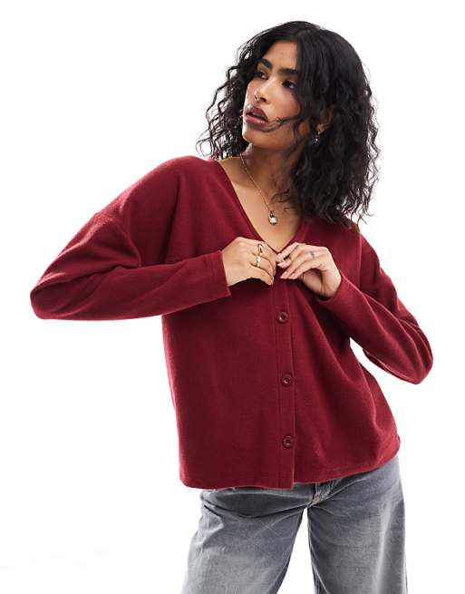 ASOS DESIGN – Bordowy pudełkowy kardigan oversize ze szczotkowanej ... ASOS DESIGN – Bordowy pudełkowy kardigan oversize ze szczotkowanej ...