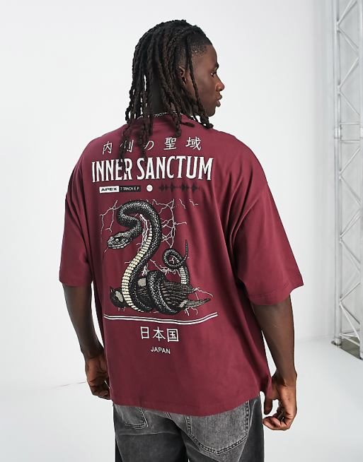 ASOS DESIGN – Bordowy T-shirt oversize z nadrukiem węża na plecach | ASOS ASOS DESIGN – Bordowy T-shirt oversize z nadrukiem węża na plecach | ASOS