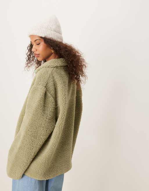 ASOS DESIGN borg fleece zip up in sage green | ASOS