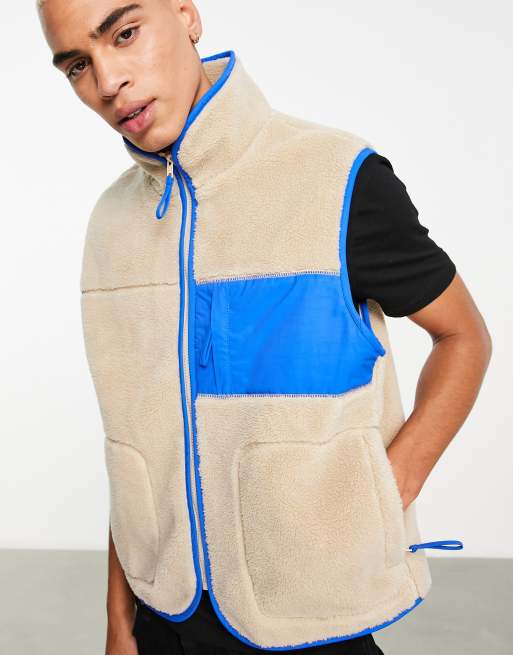 ASOS DESIGN borg vest with contrast pocket in stone | ASOS
