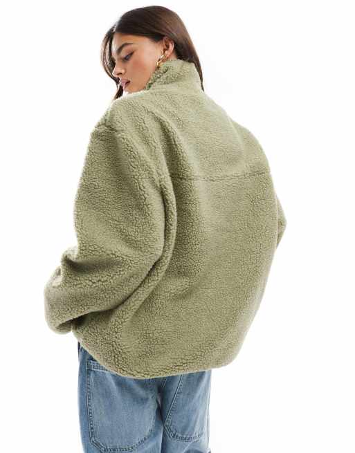 ASOS DESIGN borg zip through fleece in sage green | ASOS