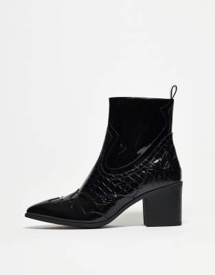 ASOS DESIGN - Bottines Chelsea à talon style santiags - Noir verni | ASOS