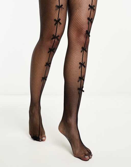ASOS DESIGN bow detail net tights in black | ASOS