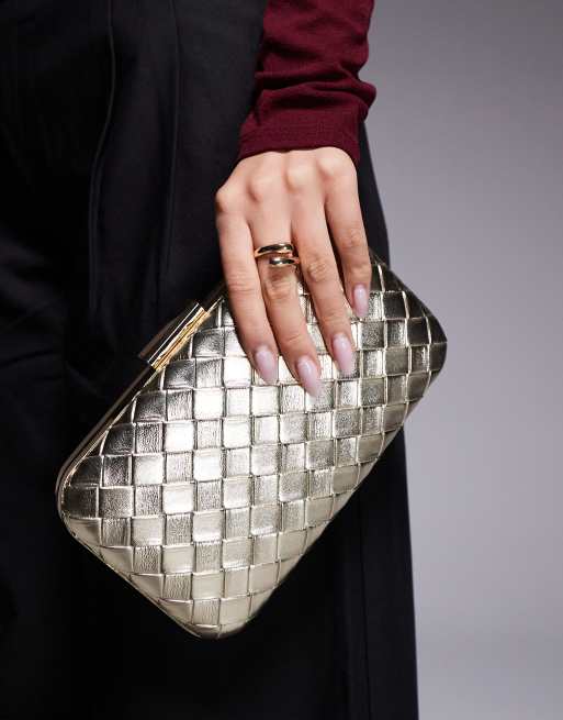 ASOS DESIGN box clutch purse with crossbody strap in gold | ASOS