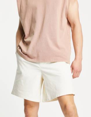ASOS DESIGN boxy chino shorts in regular length in off white | ASOS