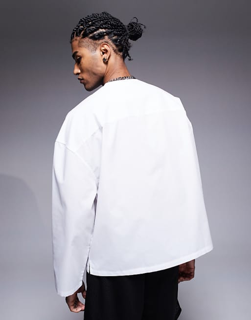ASOS DESIGN boxy collarless regular shirt in white | ASOS ASOS DESIGN boxy collarless regular shirt in white | ASOS