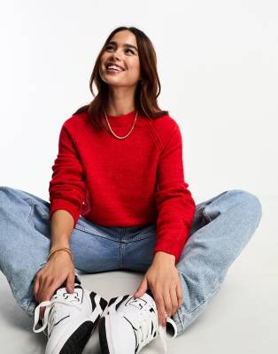 ASOS DESIGN boxy crew neck jumper in red | ASOS