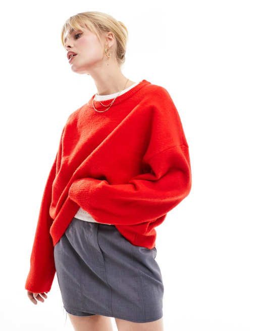 ASOS DESIGN boxy crew neck jumper in red | ASOS