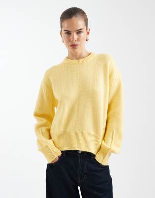 ASOS DESIGN boxy crew neck jumper with side split detail in butter | ASOS