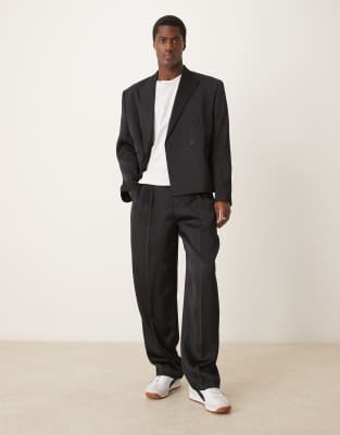 ASOS DESIGN boxy cropped suit in black satin | ASOS