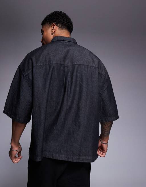ASOS DESIGN boxy denim regular shirt in black | ASOS
