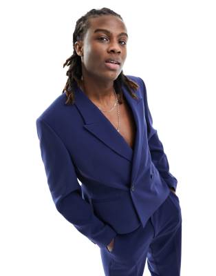 ASOS DESIGN boxy double breasted suit jacket in navy | ASOS