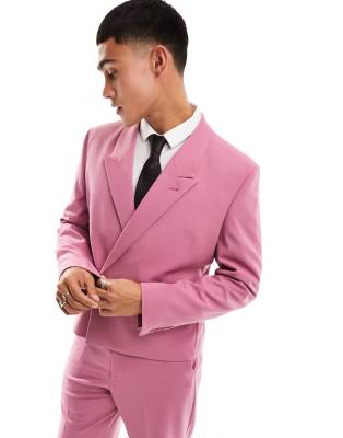 ASOS DESIGN boxy double breasted suit jacket in pink | ASOS