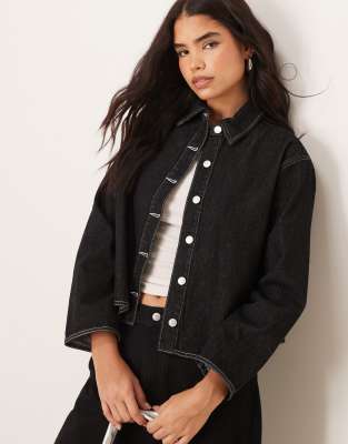 ASOS DESIGN boxy fit denim jacket in black | ASOS