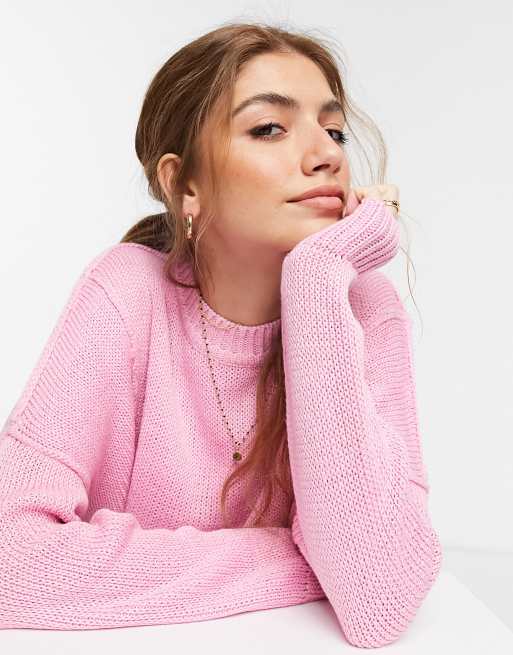 ASOS DESIGN boxy jumper with crew neck in pink | ASOS