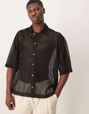 ASOS DESIGN boxy oversized mesh shirt in black | ASOS