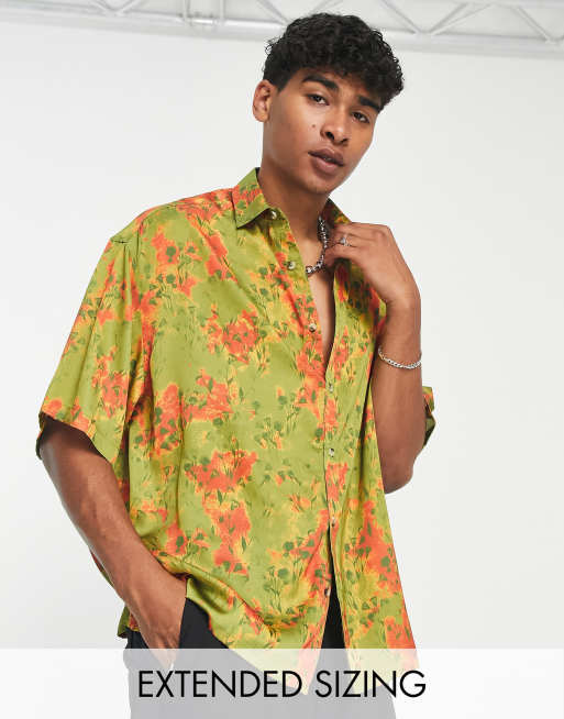 ASOS DESIGN boxy oversized satin shirt in blossom floral print | ASOS
