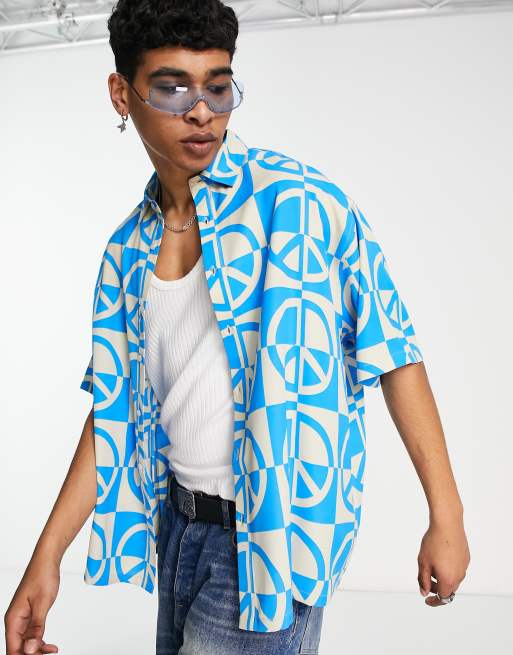 Asos Design Boxy Oversized Shirt In Peace Sign Print Asos