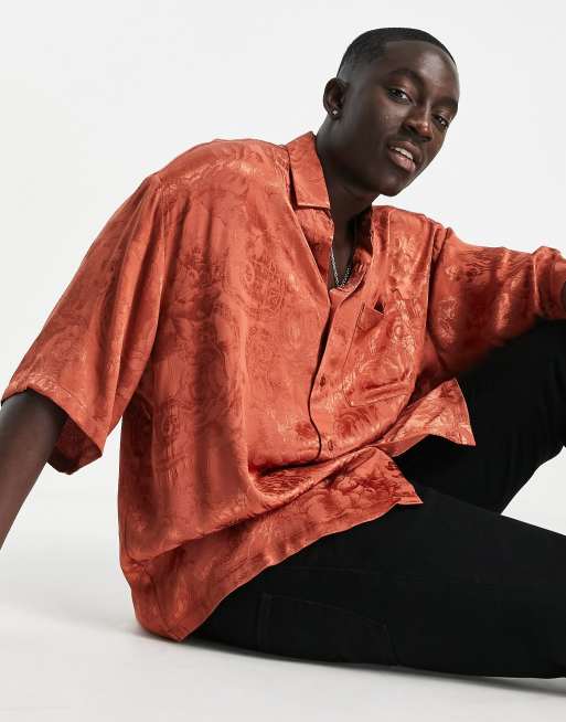 Asos Design Boxy Oversized Shirt In Vintage Look Jacquard Asos