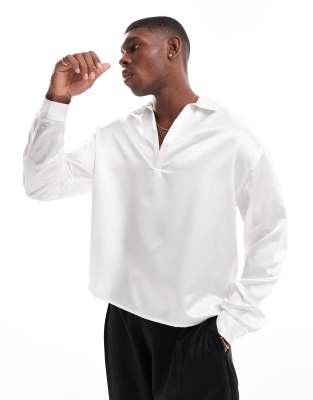 ASOS DESIGN boxy oversized shirt with square collar in white | ASOS