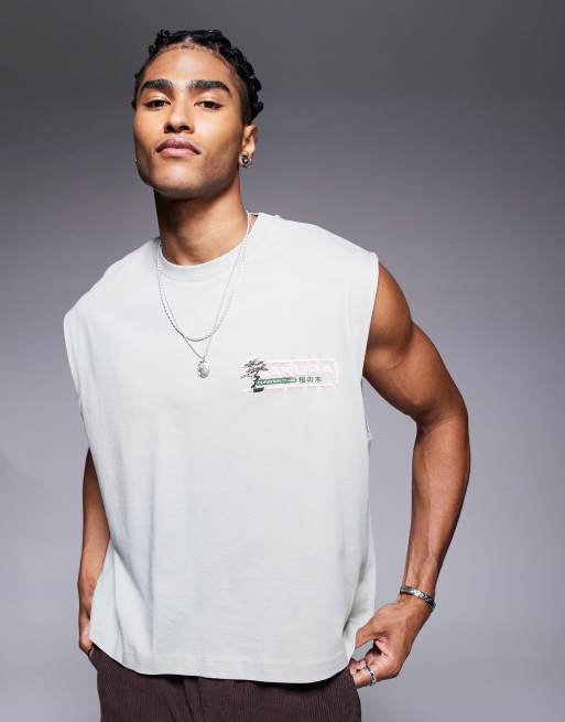 ASOS DESIGN boxy oversized singlet with back graphic in grey | ASOS