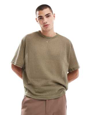 ASOS DESIGN boxy oversized t-shirt in khaki crochet | ASOS