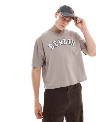 ASOS DESIGN boxy oversized t-shirt with Berlin applique in brown | ASOS
