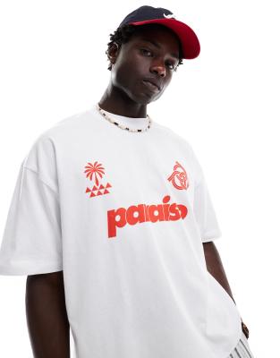 ASOS DESIGN boxy oversized t-shirt with paraiso front print in white | ASOS