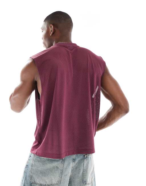 ASOS DESIGN boxy oversized tank in burgundy mesh | ASOS