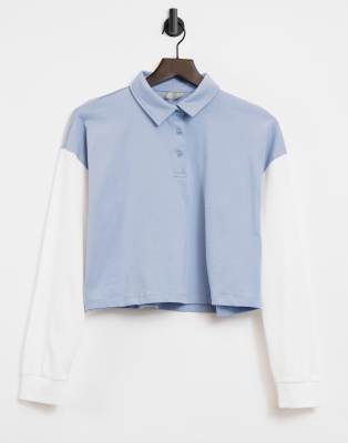 ASOS DESIGN boxy polo t-shirt in colour block in washed blue | ASOS