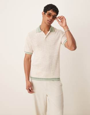 ASOS DESIGN boxy polo with tipping in ecru | ASOS