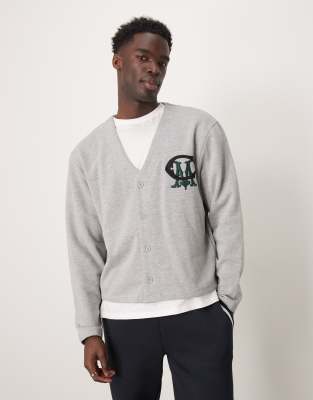 ASOS DESIGN boxy printed cardigan in gray | ASOS