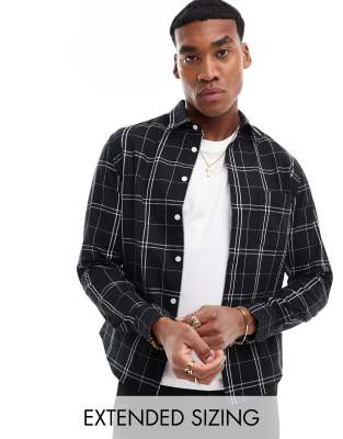 ASOS DESIGN boxy regular shirt with window pane check in black | ASOS
