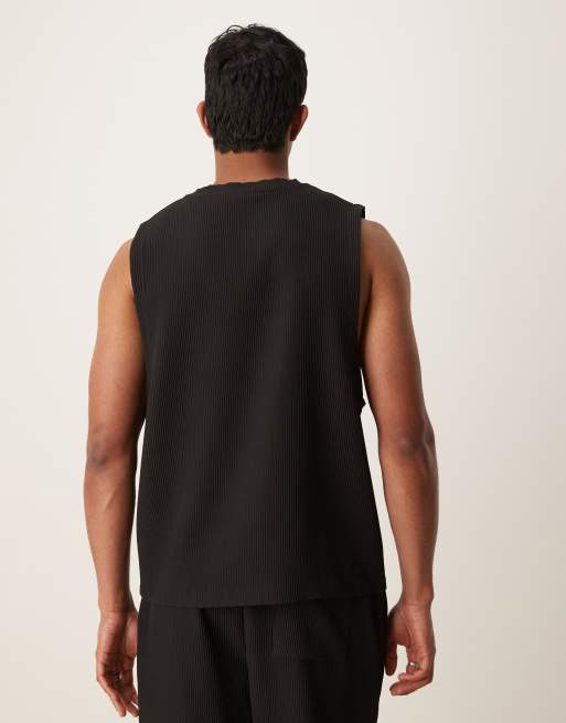 ASOS DESIGN boxy relaxed plisse tank top in black | ASOS