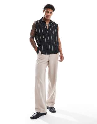 ASOS DESIGN boxy relaxed sleeveless striped wrap tie shirt in black | ASOS