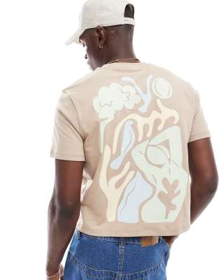 ASOS DESIGN boxy t-shirt with abstract back print in beige | ASOS