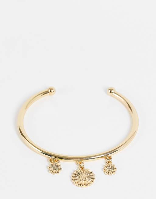 Asos Design Bracelet Jonc Avec Breloque Marguerite Doré Asos
