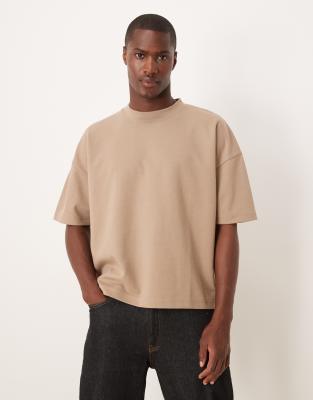 ASOS DESIGN breatheMAX™ heavyweight oversized boxy dropped shoulders t-shirt in stone cotton ...
