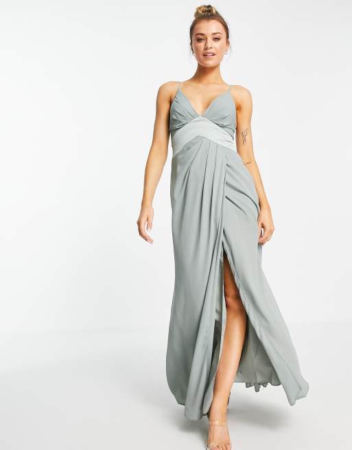 Asos Design Bridesmaid Cami Maxi Dress With Satin Chevron Waist Band