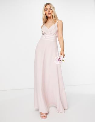 Asos Design Bridesmaid Pleated Cami Maxi Dress With Satin Trim Waist ...