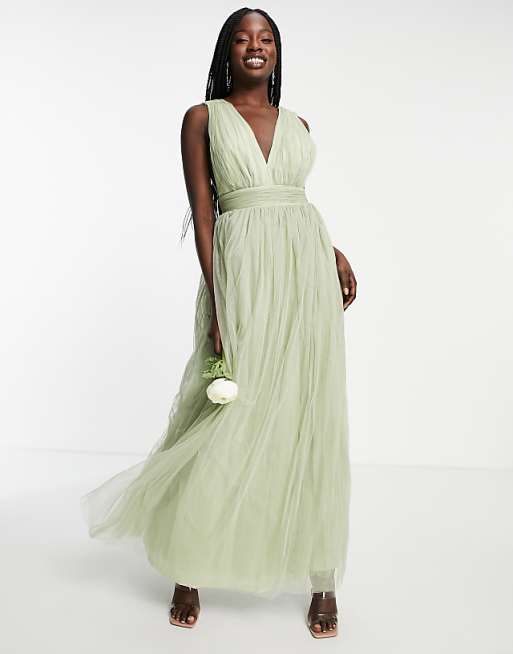 ASOS DESIGN – Bridesmaid – Szałwiowa tiulowa sukienka maxi z głębokim ... ASOS DESIGN – Bridesmaid – Szałwiowa tiulowa sukienka maxi z głębokim ...