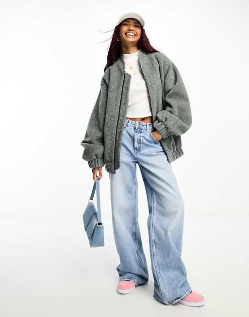 ASOS DESIGN brushed bomber jacket in charcoal | ASOS ASOS DESIGN brushed bomber jacket in charcoal | ASOS