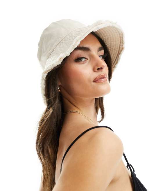 ASOS DESIGN bucket hat in stone with raw edge | ASOS